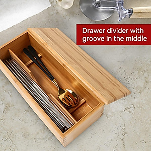 Wooden Cutlery Box with Lid, Small Drawer Organizer Kitchen, Cutlery Organizer in Drawer for Spoon Chopsticks Storage Box Container for Kitchen Countertop Dining Table 27 X 11 X 6.6cm