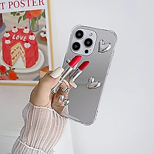 Shinymore iPhone 13 Pro Mirror Case Flexible Cute Heart Soft Silicone Clear Makeup Mirror Women Girls Shockproof Protect Cover Case for iPhone 13 Pro