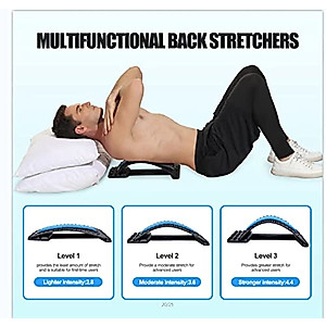 Magic Back Support Back Stretching Device,Back Massager for Bed & Chair & Car,Multi-Level Lumbar Support Stretcher Spinal, Lower and Upper Muscle Pain Relief(Black/Blue)