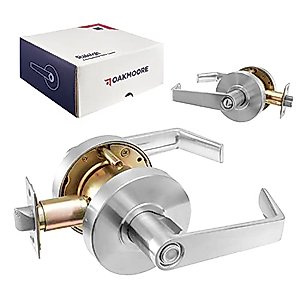 OAKMOORE Commercial Bathroom Door Handle (Privacy) – Heavy Duty Commercial Door Lock for Schools Offices Industrial Standard – Grade 2 UL CUL & ADA – Nickel Chrome – ANSI A156.2