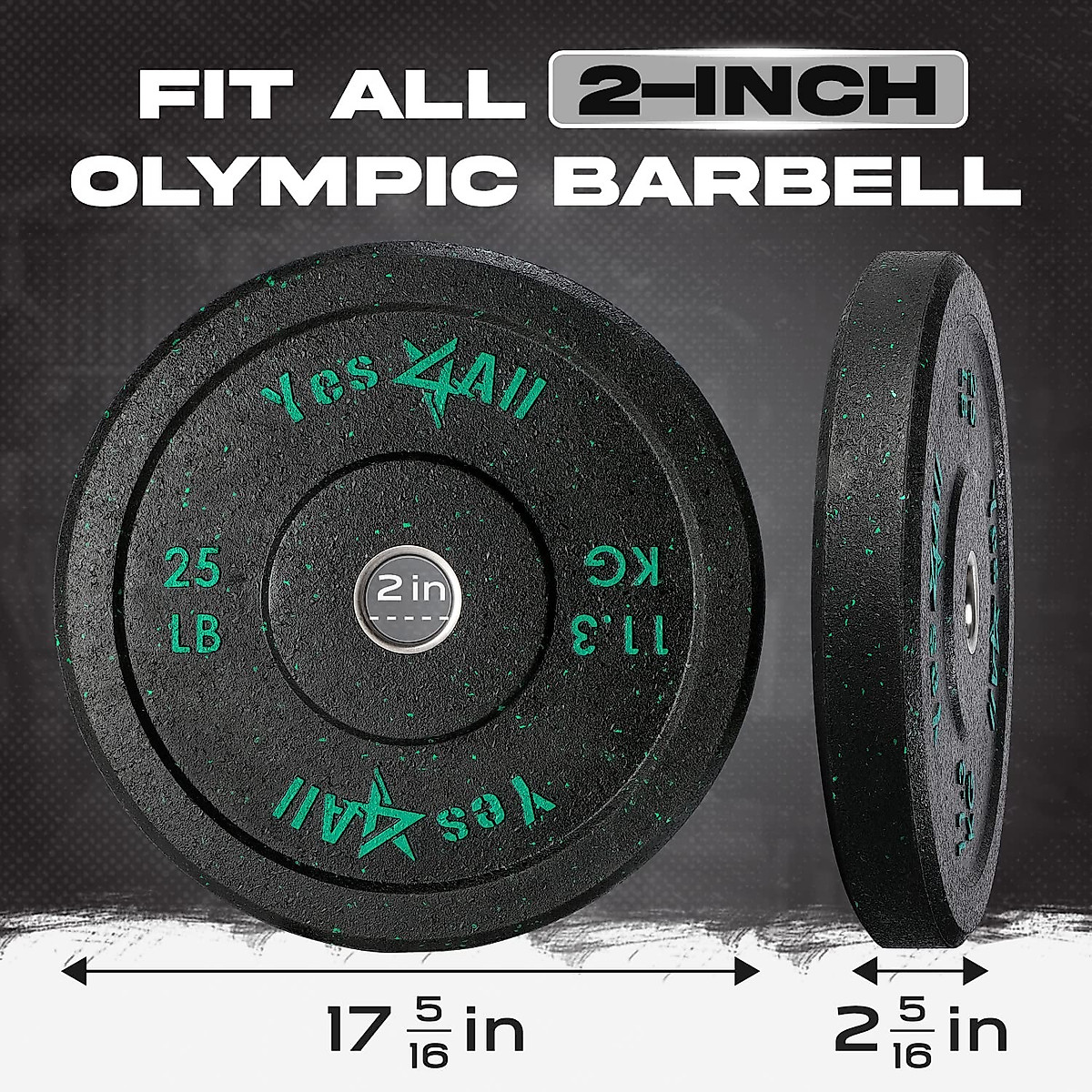 Yes4All 2-Inch Bumper Plate, Olympic Weight Plates for Weightlifting & Strength Training - 25 LBS (Single)