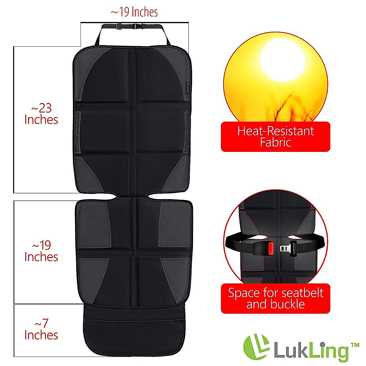 Lukling Car Seat Protector with Thickest and Largest Pad for Leather Seats in Luxury Cars ­- 2 Mesh Organizer Pockets -­ Works Great with Children and Pets, (Black with Black Stitching)
