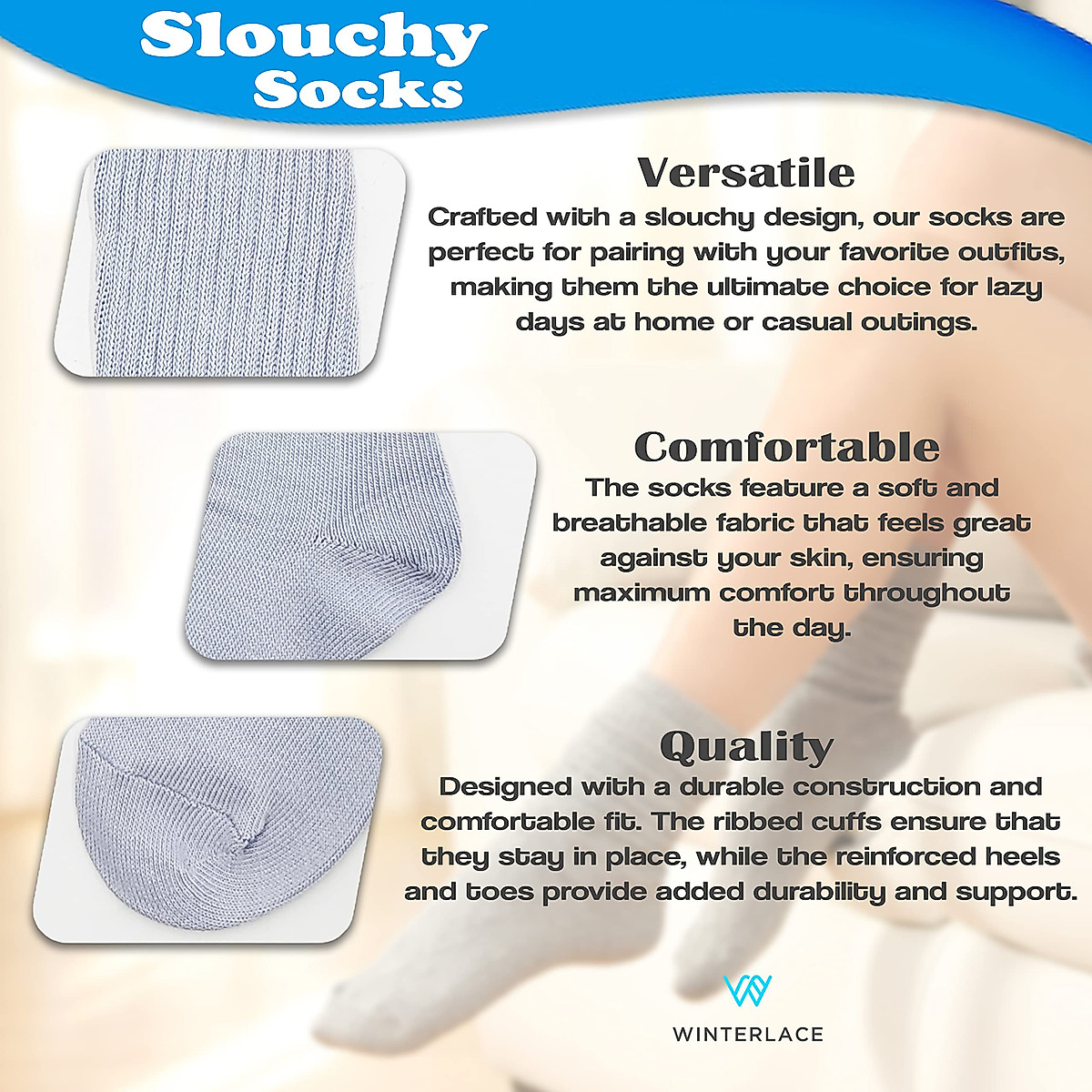 Winterlace 3 Pairs Slouch Socks for Women, Soft Extra Long Scrunch Knee High Sock, Bulk Pack