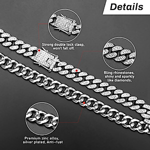 Coitak Cuban Link Chain Necklace, Silver/Gold Chain for Men, Bling Diamond Hip Hop Jewelry for Women 18 Inch (Silver)