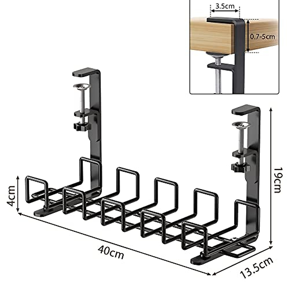 15.7'' Under Desk Cable Management Tray, No Drill Steel Desk Cable Organizers for Office Home, Under Desk Cable Organizer for Wire Management, Desk Cable Tray with Wire Organizer