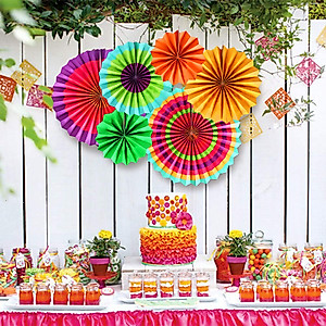 12PCS Hanging Paper Fans Party Decorations Fiesta Party Supplies, Photo Props for Cinco De Mayo Carnival Mexican Taco Tuesday Vibrant Colorful Kids Party Birthday Baby Shower, Multi-Color