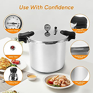 RemixOri Pressure Canners for Canning Jars, 23qt Canner Pressure Cooker for Canning, 23 Quart Canning Pressure Cooker Canner with Gauge & 1 Steaming Rack Included, Aluminum Polished, Quick Heat-up for Food Preserving