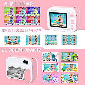 SudnXih Instant Camera for Kids Toys for 5-8 Year Old Girls, Kids Camera Instant Print Birthday Gifts for Girl Age 4 5 6 Selfie Camera with 180 Flip Screen Pink