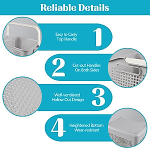 Jnktka 4-Pack 35 L Plastic Laundry Storage Basket, Laundry Hamper Basket with Handle, Gray