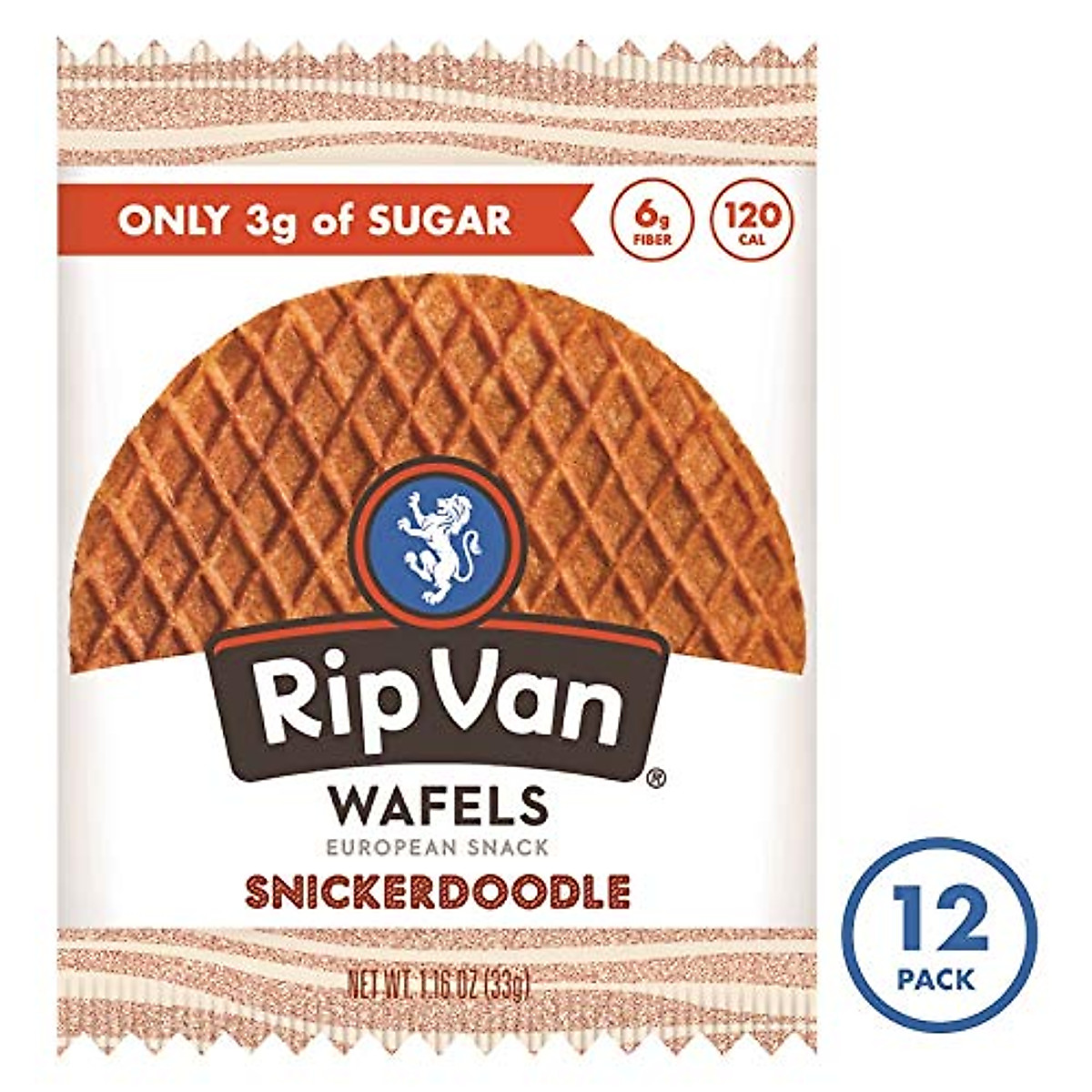 Rip Van Wafels Snickerdoodle Stroopwafels - Healthy Snacks - Non GMO- Keto Friendly - Office Snacks - Low Sugar (3g) - Low Calorie - 12 Pack