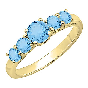 Dazzlingrock Collection 3.8mm Round Blue Topaz 5 Stone Style Wedding Ring Band for Women in 14K Yellow Gold, Size 7