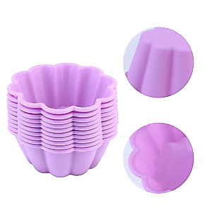 Cabilock 10 Pcs Silicone Baking Molds Flower Shape Reusable Muffin Cups Non-Stick Cupcake Liners Christmas Cake Molds Cupcake Holder for DIY Baking Holiday New Year Party Supplies Favors