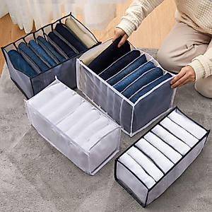 Wardrobe Clothes Organizer and Mesh Storage for Jeans Folded Clothes, Drawer Organizer Clothes, Organizer for Closet (Shirt with 7 Grids Medium, Grey)