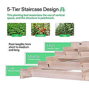 VIVOSUN 5-Tier Raised Garden Bed, 41.7 x 41.7 x 14.2 Inches Outdoor Wood Planter Box with Gloves and Liner for Gardens, Patios, and Backyards