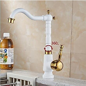 Kitchen Sink Faucet for Bar Farmhouse Commercial, White and Gold Kitchen Faucet, Sink Mixer Tap, 360 Degree Rotation Kitchen Mixer Taps, Single Handle Kitchen Tap (Color : Yellow)