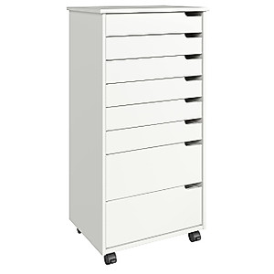 Adeptus Original Euro Roll Cart, Solid Wood, 6+2 Drawer Extra Wide Drawers Roll Carts, White
