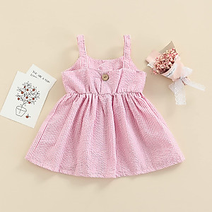 Toddler Baby Girls Sleeveless Dress Front Bowknot Stripe Sling Summer Jumpsuit Princess Casual Romper (Pink, 9-12 Months)
