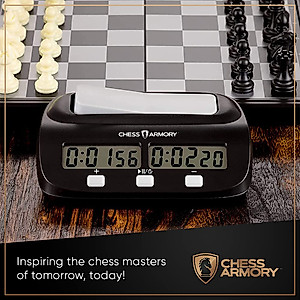 Chess Armory 15 inch Wooden Chess Set and Chess Clock Bundle for Kids and Adults