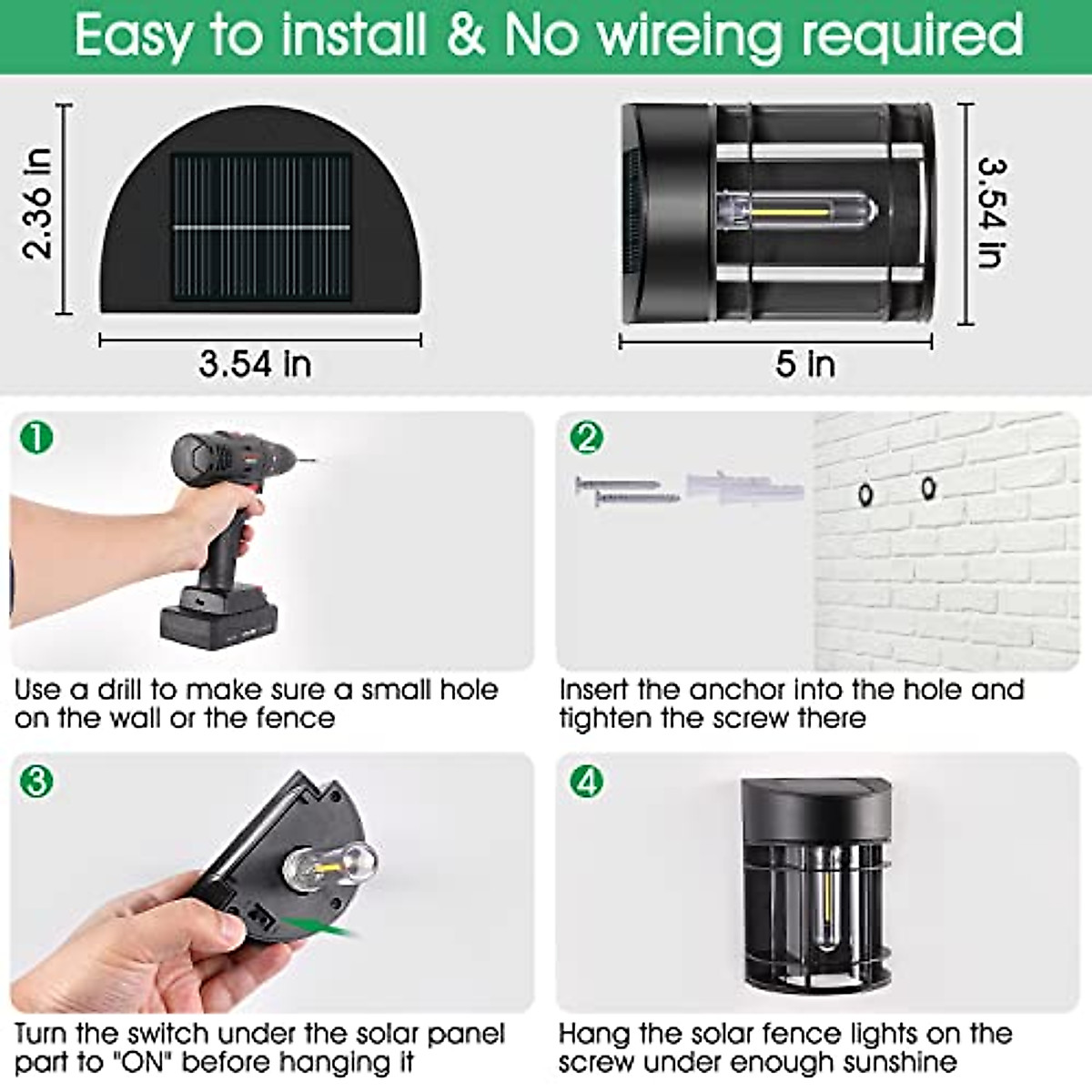 Outdoor Solar Fence Lights, Solar Garden Decorative Lights, Waterproof Solar Lights for Wall, Patio, Stairs, Backyard, Steps, Fence Decor,8 Pack