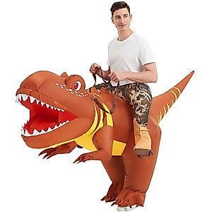 GOOSH Inflatable Dinosaur Costume 63IN Riding T Rex Air Blow up Dinosaur Costume for Halloween Cosplay Party