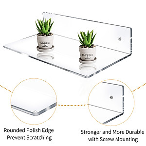 Jansburg 12 Inch L-Shaped Acrylic Floating Shelf Clear Wall Mounted Shelves Invisible 5MM Thick Shelf for Wall Storage Clear Shelves for Makeup Photo Picture Book Record Display 4 Pack