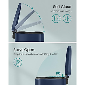 SONGMICS 13 Gallon (50 L) Trash Can, Stainless Steel Kitchen Garbage Can, Recycling or Waste Bin, Soft Close, Step-On Pedal, Removable Inner Bucket, Midnight Blue ULTB050L01