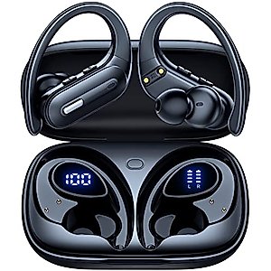 Wireless Earbuds Bluetooth 5.3 Headphones 60 Hrs Playtime Sports Ear buds with Wireless Charging Case & LED Power Display Over-ear Earphones with Earhooks Waterproof Stereo Bass Headset for Workout