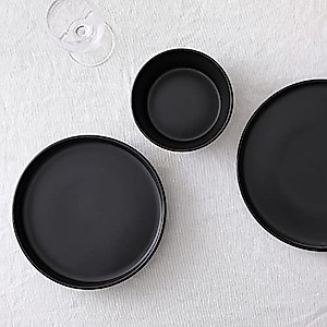 Stone Lain Celina Stoneware 12-Piece Dinnerware Set, Cereal and Pasta Bowls, Black, Coupe