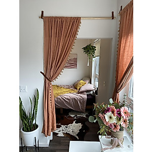 KEYAIIRA - Curtain rod holder leather curtain rod bracket holders leather loop strap for wall boho pole hanger wall blanket display farm house style - 2 PK (WALNUT)