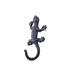 HANDCRAFTED NAUTICAL DÉCOR Rustic Dark Blue Cast Iron Lizard Hook 6"