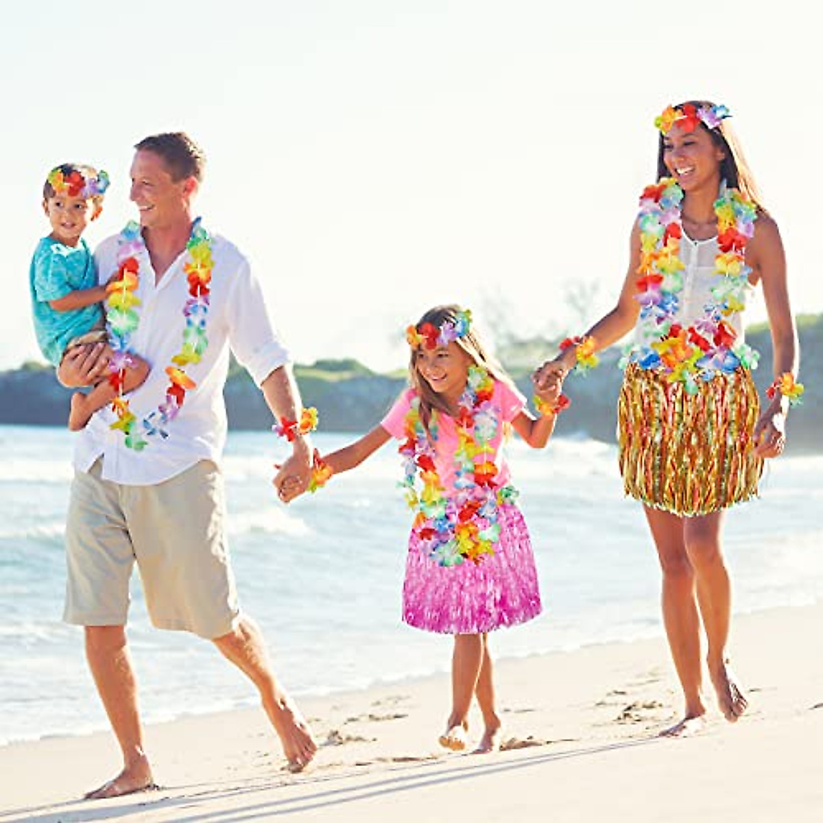 20 Pieces Grass Skirts Hawaiian Hula Skirts with 20 Garland Tropical with 40 Garland Wristbands with 20 Summer Beach Headband Leis Luau Party Favor Summer Beach Vacation Costume Set for Women Kids