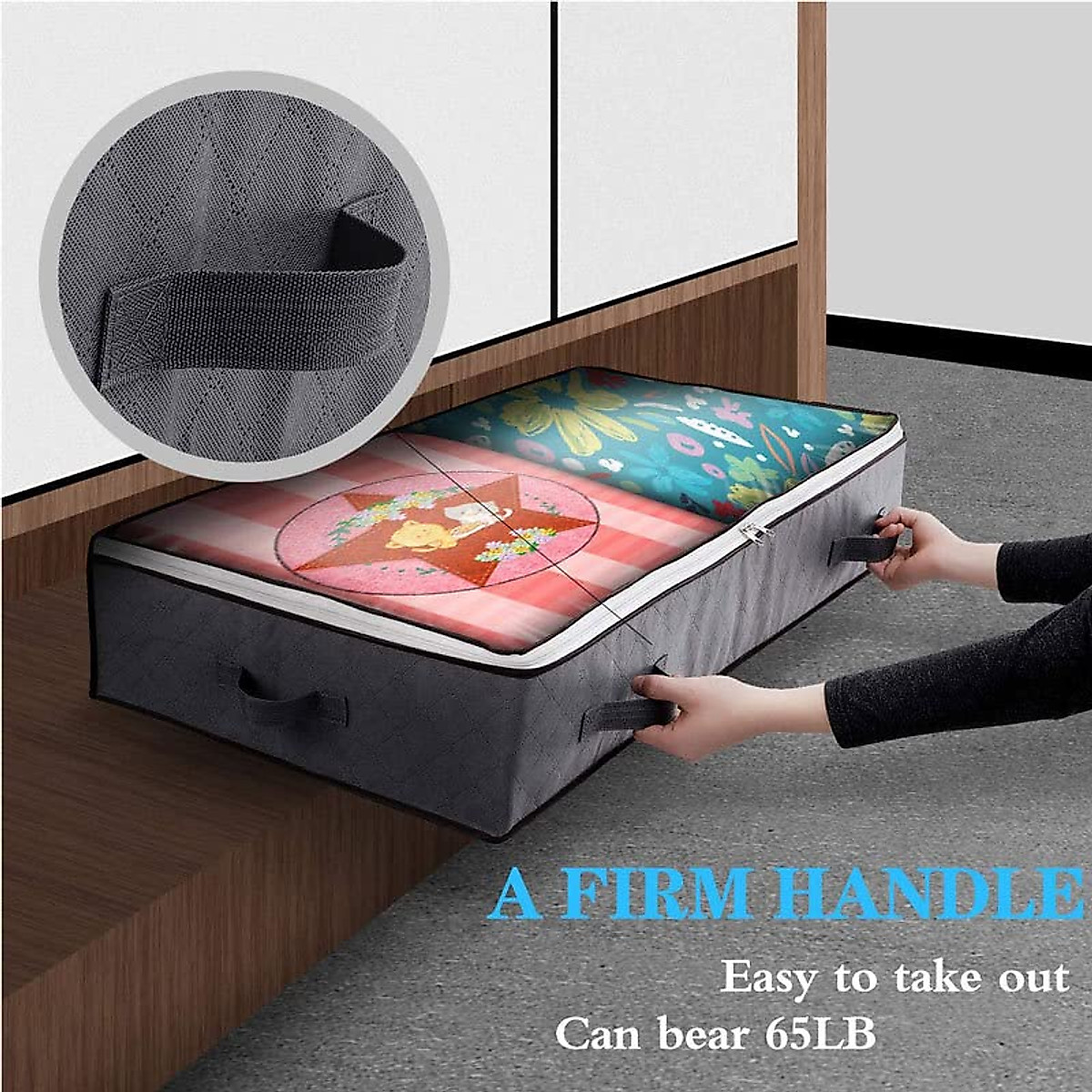 Large clothing organization organizer storage bag Under bed storage bag organization container for room organization. Has sturdy handles and metal zippers, with clear windows for blankets and clothes. (1)