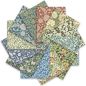 JarThenaAMCS 12Pcs Retro Floral Cotton Fabric Bundles 18 x 22 Inch William Morris Floral Fat Quarters Flower Sewing Fabrics for DIY Craft Party Decor