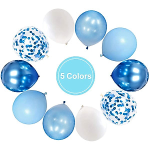 Royal Blue Metallic Blue Confetti Balloons, 50pcs 12 inch Baby Blue Light Blue and White Party Balloons for Boy Baby Shower Men's Birthday Graduation Wedding Party Decoration…