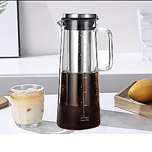 Cold Brew Coffee Maker with Lid and Handle 47oz / 1.4 Liter, Durable Glass Pitcher Carafe, Stainless Steel Mesh Filter Infuser, Dishwasher Safe, for Iced Coffee, Cold Brew, Juice, Tea & More