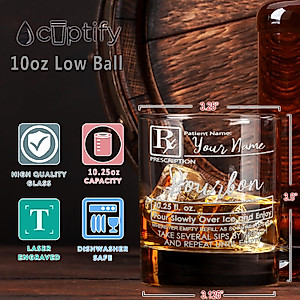 10.25 oz Custom Whiskey Glass Etched - Personalized Prescription Bourbon Glass - Old Fashioned Rocks Cocktail Glass - Gift for Men