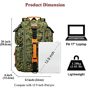 WITZMAN Digital Camo Backpack for Men Carry On Backpack Duffel Bag Large Capacity Laptop Backpack 17 Inch (6695 Camo Green)