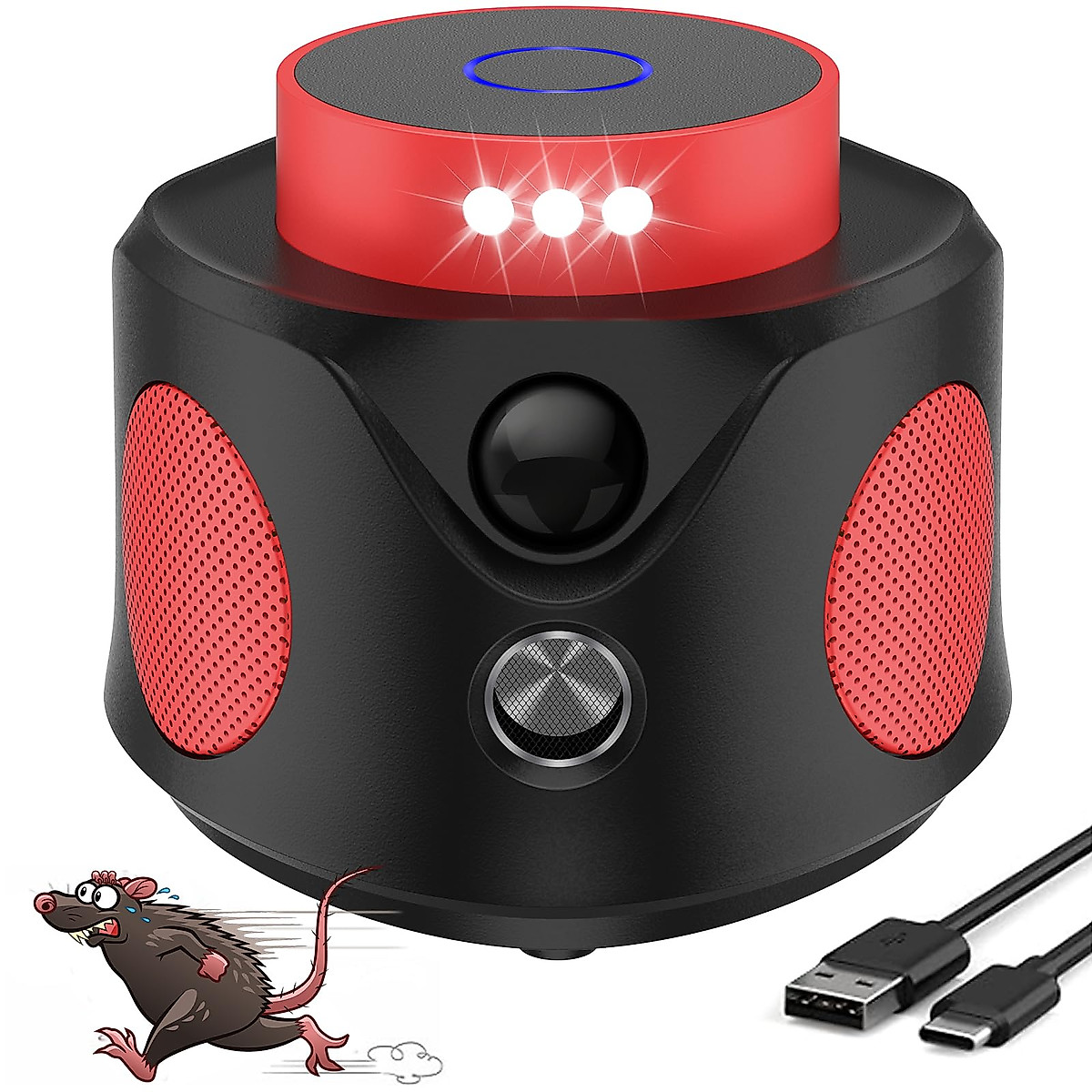 Lemyzo Mouse Repellent Indoor, Ultrasonic Rodent Repellent, Powerful 360° Mice Repellent for House with 3 Sided Sensing 9 Strobe Lights, Rat Squirrel Bat Deterrent for Garage, Warehouse, UR02S