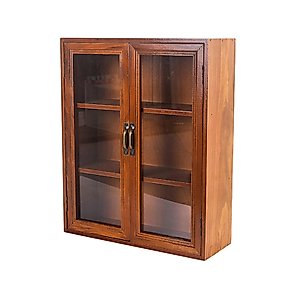 RZGZKLSH Vintage Countertop Cabinet14.5"x5.2"x18"Medicine Cabinet,Display Case with Plexiglass Door,Kitchen Cabinets with Drawers,Spice Cabinet,Apothecary Cabinet,Organization and Storage (Brown)