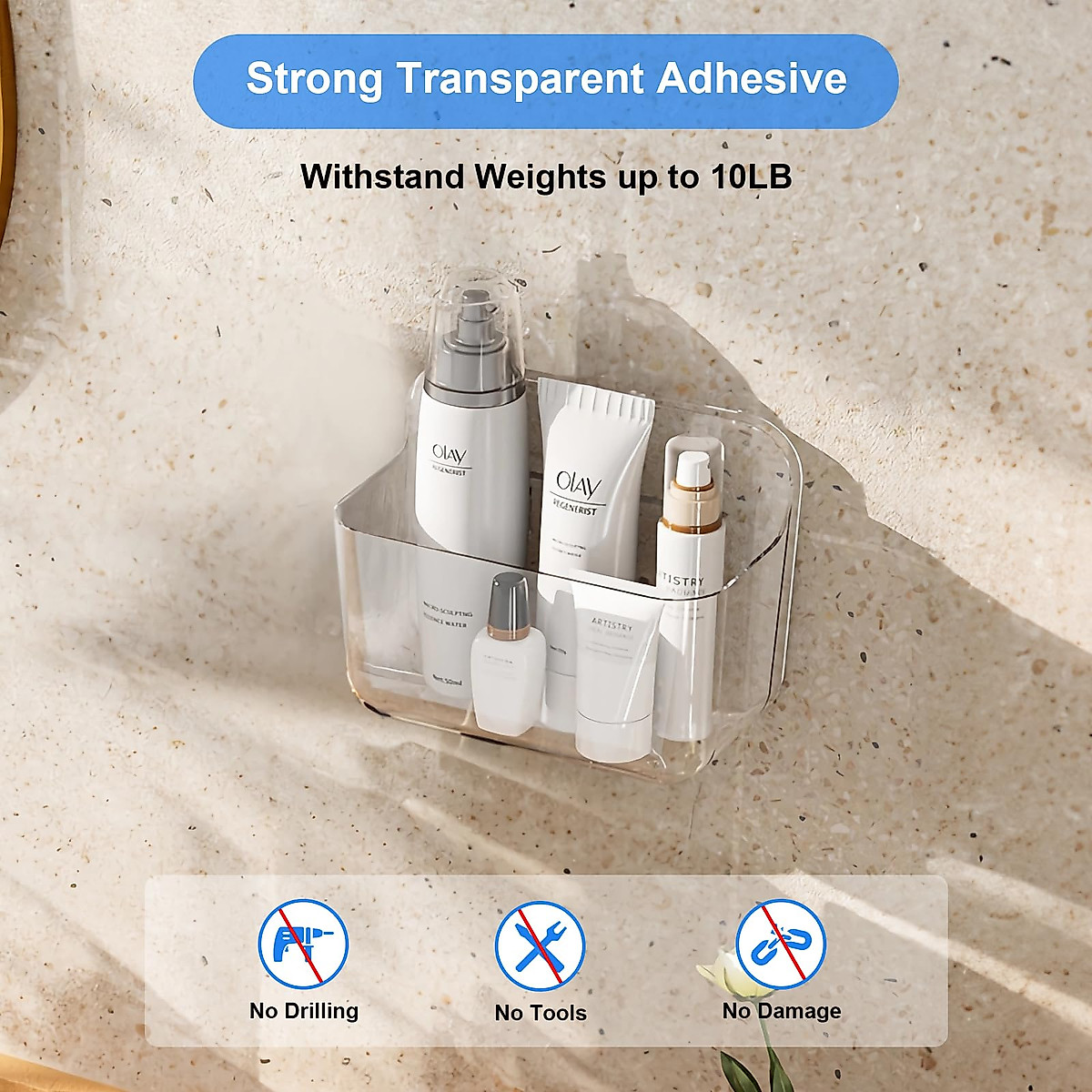 2pc Plastic Wall Mount Organizer, Adhesive Clear Cabinet Door Organizer,Acrylic Shelves for Wall,No Drilling Hang Walls,with Self Adhesive Tape, for Bathroom, Kitchen, Living Room