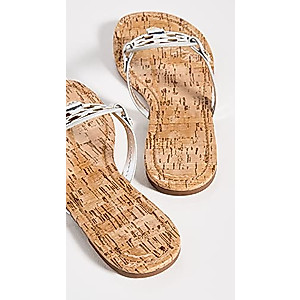 Tory Burch Women's Miller Sandals with Rivits + Handtack Stitch, Silver/Natural, 9 Medium US