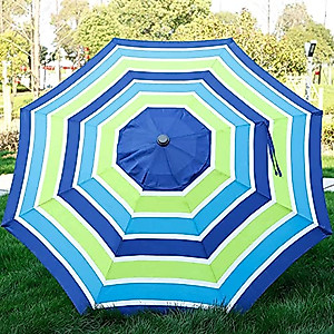 Blissun 9' Outdoor Aluminum Patio Umbrella, Striped Patio Umbrella, Market Striped Umbrella with Push Button Tilt and Crank (Blue and Green)