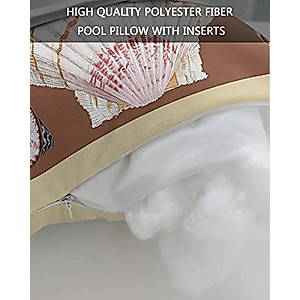 Recliner Head Pillow Ledge Loungers Chair Pillows with Insert AT THE BEACH Vintage Ocean Shell Lumbar Pillow with Adjustable Strap Outdoor Waterproof Patio Pillows for Beach Pool Chair, 2 PCS