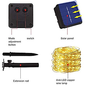 pengxian Outdoor Solar String Lights-LED Lights-Copper Wire lights-20 Meters 200 Lights-8 Lighting Modes-Waterproof-Christmas-Decoration-Garden-Festival-Wedding (Yellow)