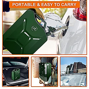 Gas Can with Flexible Spout System, 5 Gallon Metal Fuel Can, Cold-Rolled Plate Petrol Diesel Storage Portable Tank, Gasoline Bucket for Car Truck Off Road Emergency Supply Boat, Green