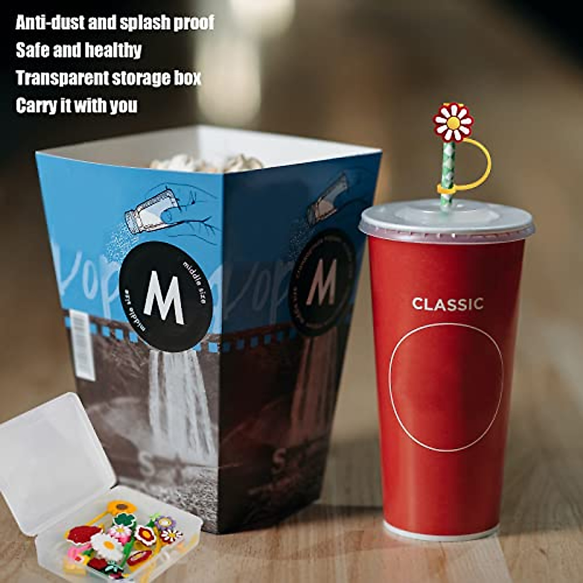 Almagic Cute Silicone straw covers cap 12 Pack,reusable Drinking Straw Covers Cap,Dust-Proof Straw Cap Toppers,With transparent storage box, convenient storage,for 6-9mm Straw