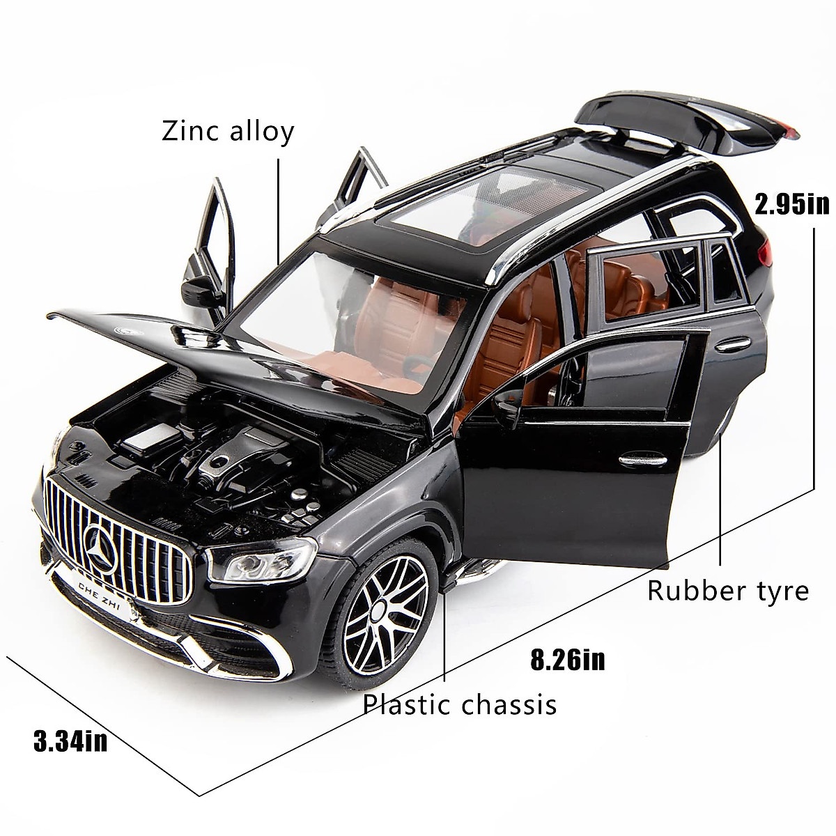 WAKAKAC Diecast Car Model Benz GLS63 AMG 1/24 Alloy Collectible Pull Back Toy Car with Light and Sound Toy Vehicle for Adult Boys Gift(Black)