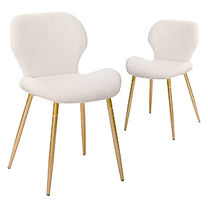 CangLong Dining Chairs Mid Century Modern Leisure Upholstered Metal Legs for Kitchen Living Room, Set of 2, Fleece White
