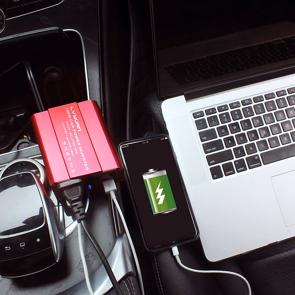 LVYUAN 150W Car Power Inverter 12V to 110V AC Car Charger Adapter with 3.1A Dual USB Car Adapter for Plug Outlet Red