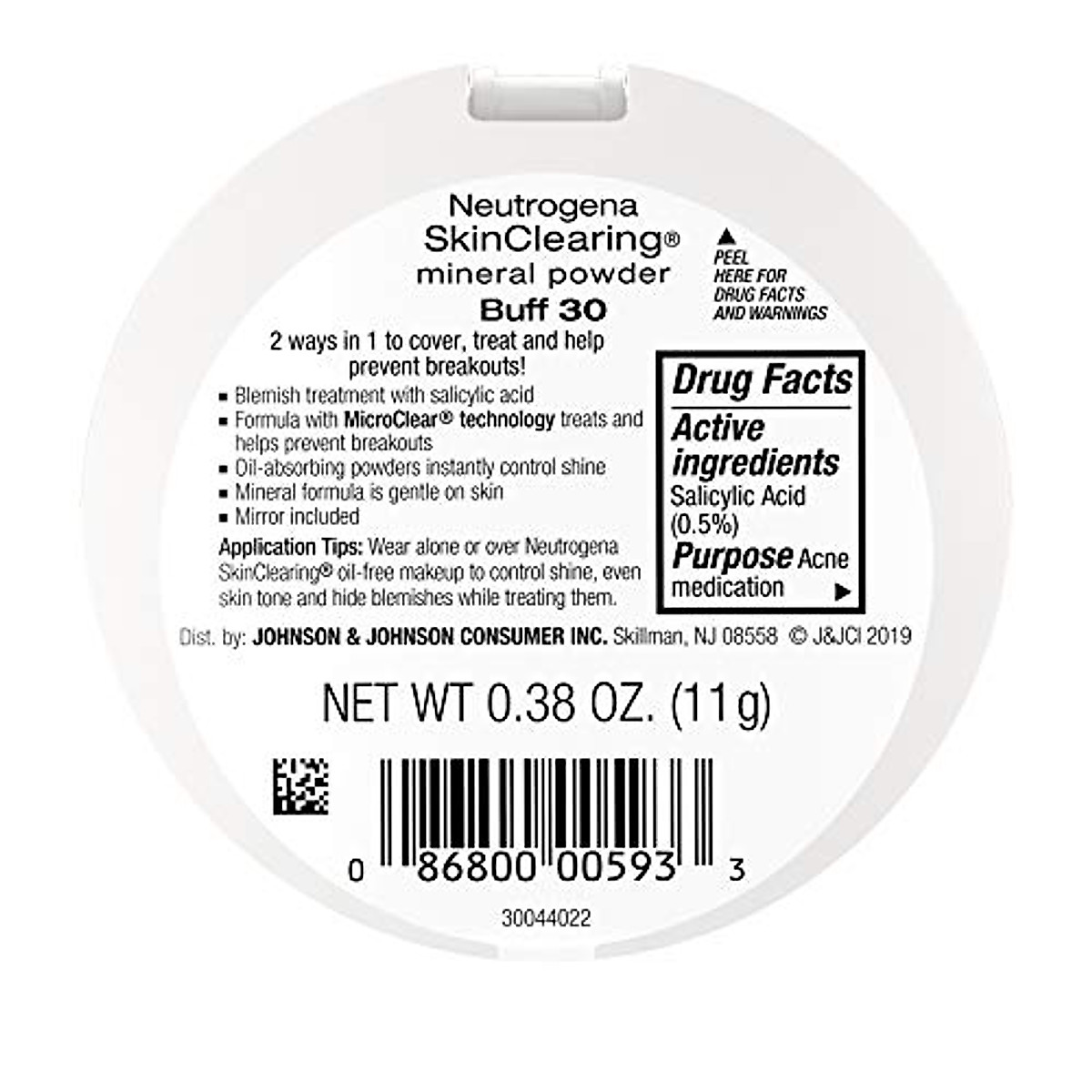Neutrogena SkinClearing Mineral Acne-Concealing Pressed Powder Compact, Shine-Free & Oil-Absorbing Makeup with Salicylic Acid to Cover, Treat & Prevent Acne Breakouts, Buff 30, .38 oz